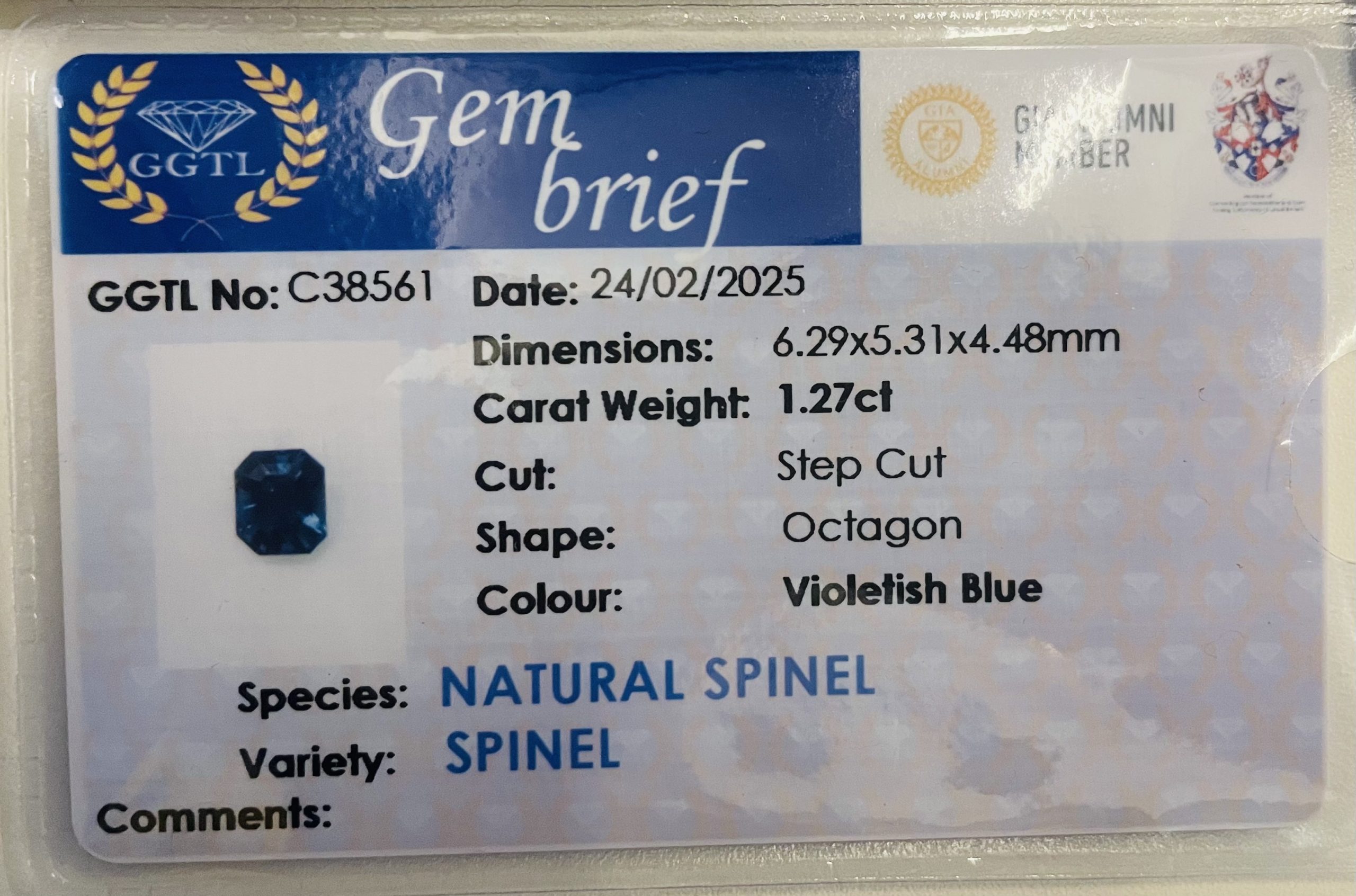 Violetish Blue Spinel, certified Natural Loose Gemstone